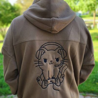 Gamer Cat Embroidery File 10 Sizes Funny Cat Embroidery Machine Design ...