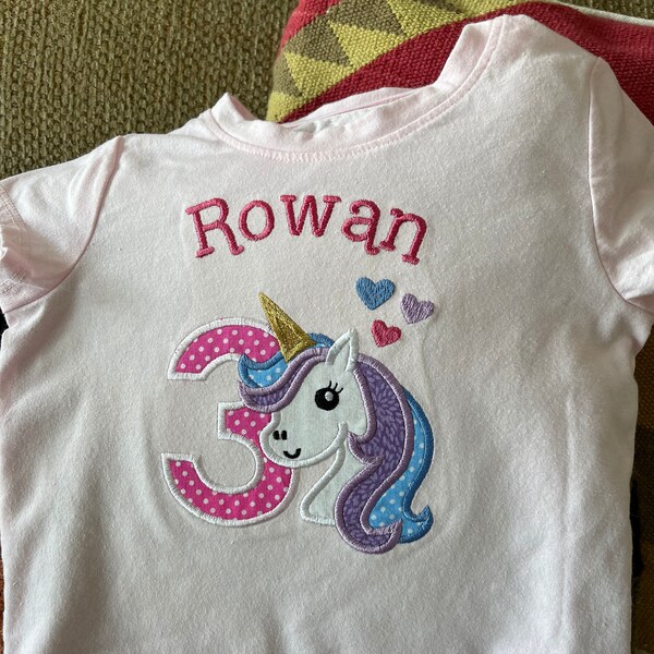 3rd Birthday Machine Embroidery Applique Design, Unicorn Applique, Cute ...