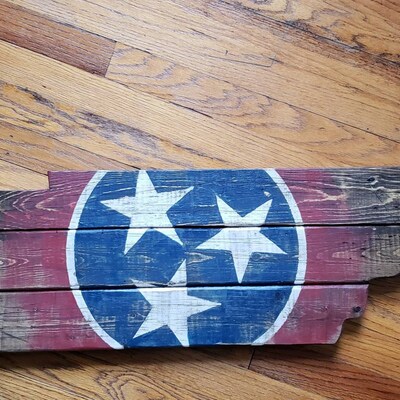 Wooden State of Tennessee Cut Out With State Flag Painted and ...