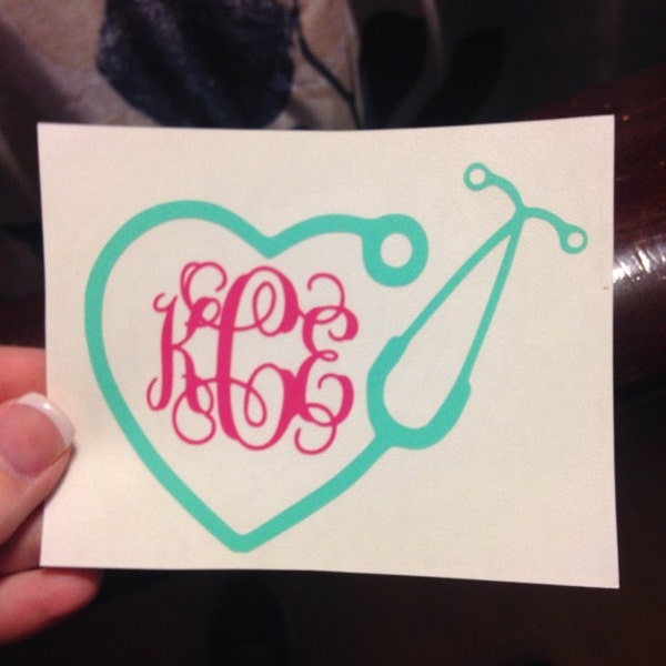Stethoscope Monogram Decal, Monogram Nurse Decal, Doctor Monogram Decal ...