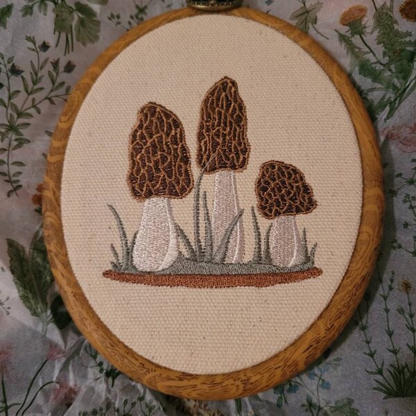 Morel Mushrooms Finished Embroidered Hoop Wall Hanging,embroidered ...