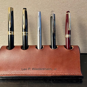 Pen Holder for Desk, Executive Fountain Pen Case, Green Leather 2 Pen ...