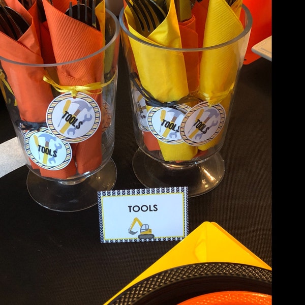 Construction Party Cutlery Utensils Tool Tags - Birthday Party, Dump ...