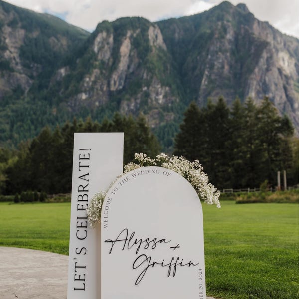 2 Piece Sign Set Classic Wedding Welcome Sign With Stands, Modern ...