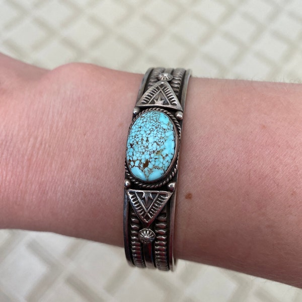 Navajo Chip Inlay Cuff Bracelet, Vintage, Turquoise and Coral, Delvin ...