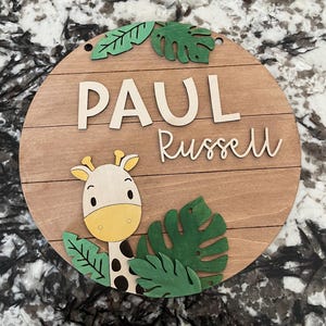 Lion Giraffe Zebra Baby Name Sign SVG, Jungle Animals Round Name Sign ...