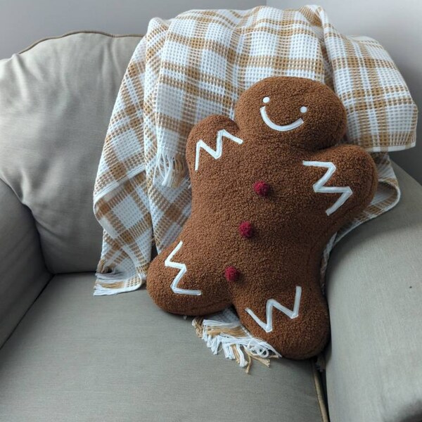 Gingerbread Man Sherpa Pillow, Gingerbread Man Pillow, Faux Fur ...