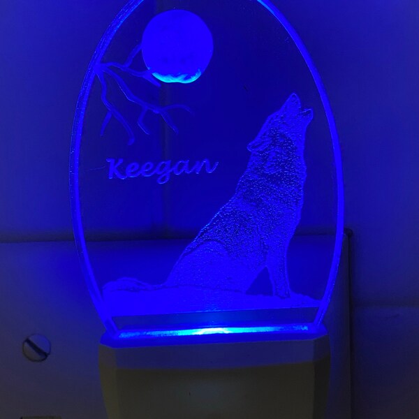 Wolf Night Light, Wall Plug In, Etched Wolf Design, LED Light in 3 ...
