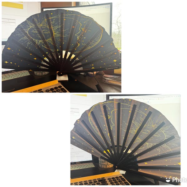 Sun and Moon Hand Fan | Rave Fan | Large Folding Fan | Clack Fan - Etsy