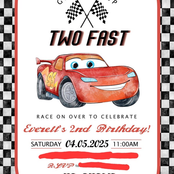 Printable Cars Invitation, Lightning Mcqueen Invite, Birthday Party ...