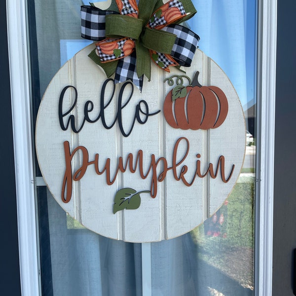 Hello Pumpkin Door Sign, Front Door Decor, Fall Door Hanger, Hello Fall ...