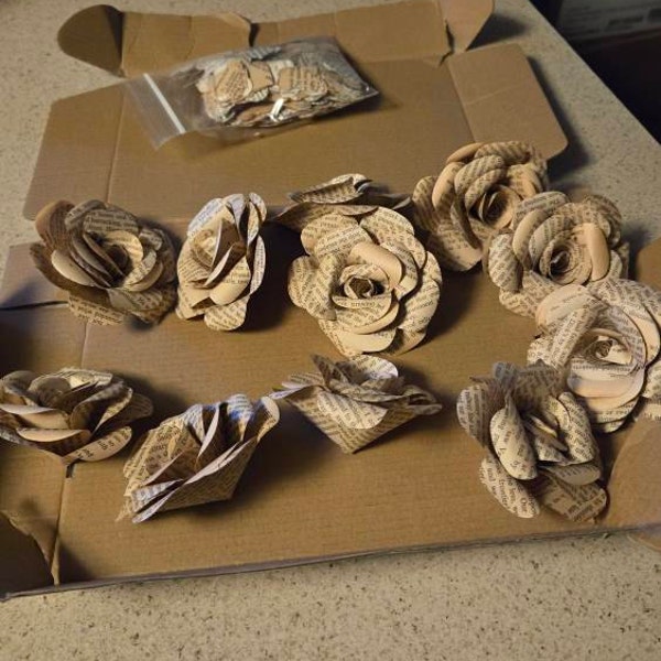 Vintage Book Page Roses | Dozen 3” Novel Page Flowers | Wedding Home ...