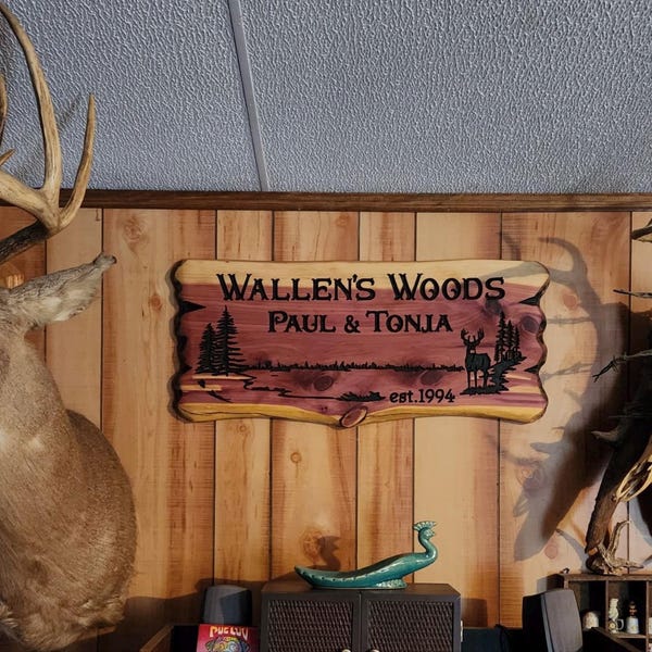 Live Edge Wood Sign - Wooden - Cedar - Carve - Cabin - Outdoor Sign ...