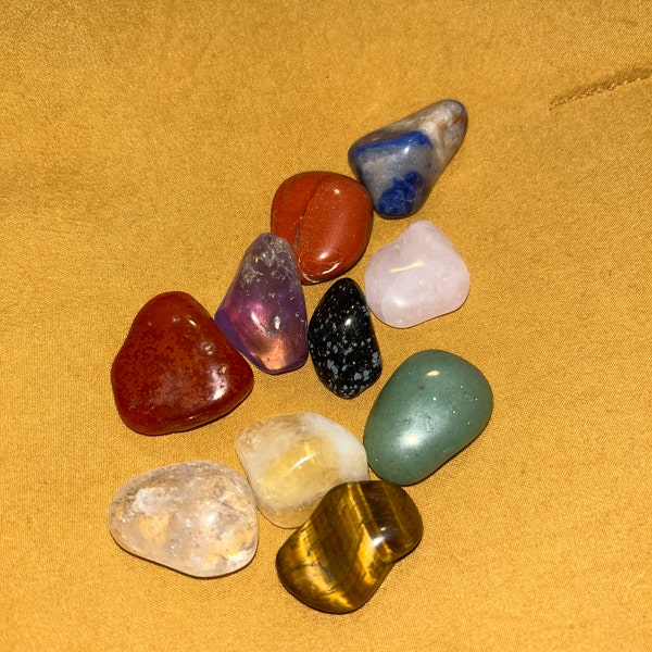 Beginners Crystal Kit, 10 Pcs in Velvet Pouch - Most Popular Tumbled ...