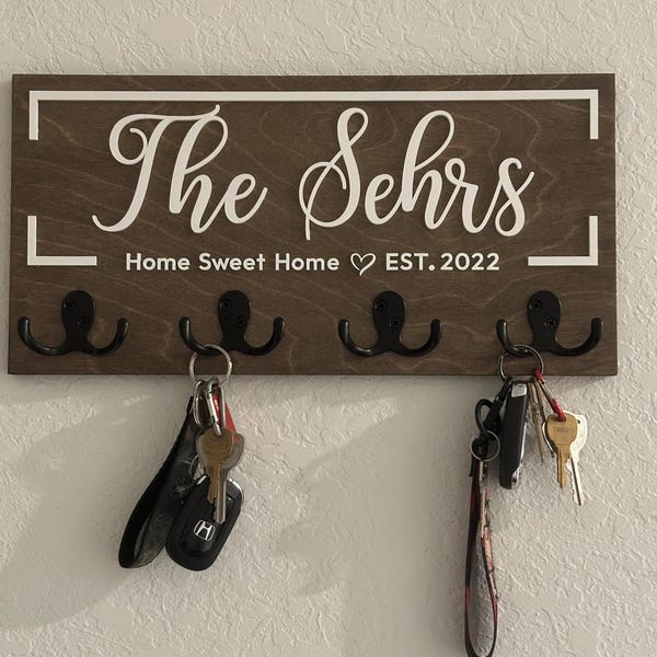 Personalized Key Holder for Wall • Family Name Key Rack • Housewarming ...