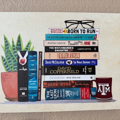 Custom Book Painting Book Stack Art Gift for Book Lovers Favourite ...