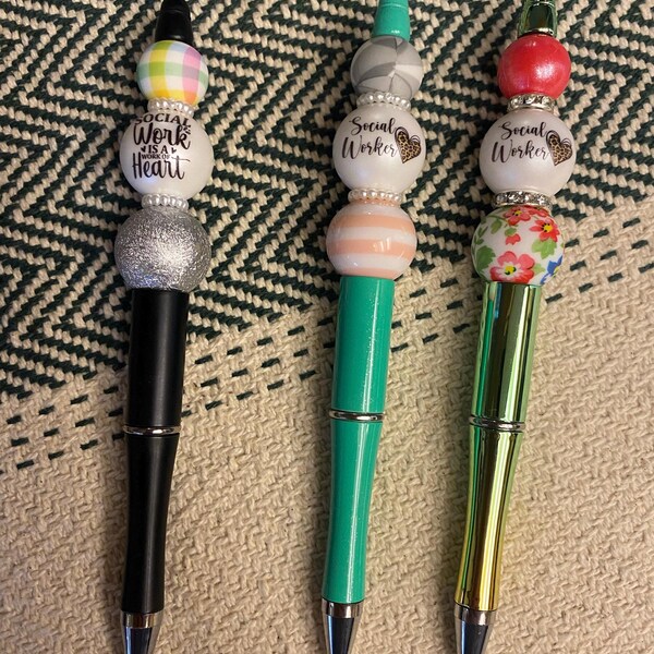 Pig Ink Pen // Silicone & Acrylic Beads Beaded Ink Pen // Many Options ...