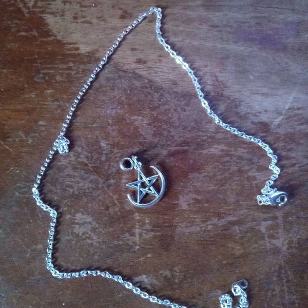 Silver Pentacle Charm Necklace, Custom Length Chain, Wiccan Jewelry - Etsy