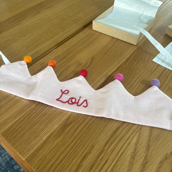 Hand Embroidered Linen Crown for Kids and Children's Birthdays ...