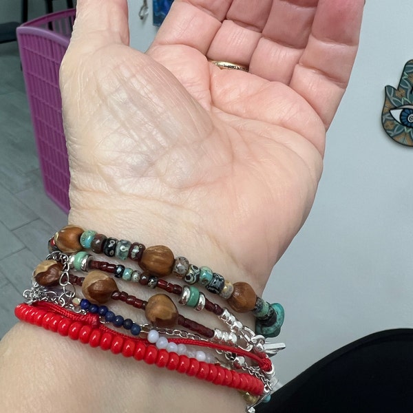 Handmade Ghost Bead Bracelet: Southwest USA Turquoise, Picasso Seed ...