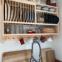 Shaker Peg Kitchen Window Plate Rack Shelf Wood Dish Cabinet for Plates ...