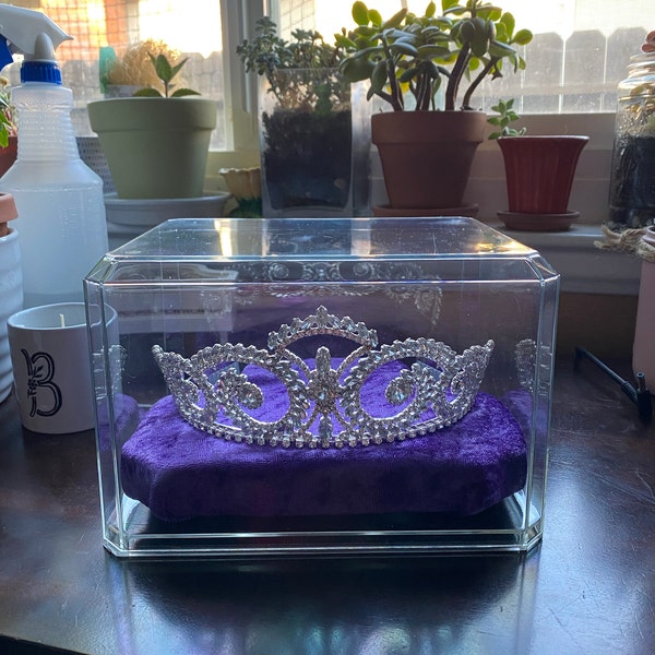 8x6x5" Round Crown Tiara Display Case With Velvet Cushion for Pageant ...