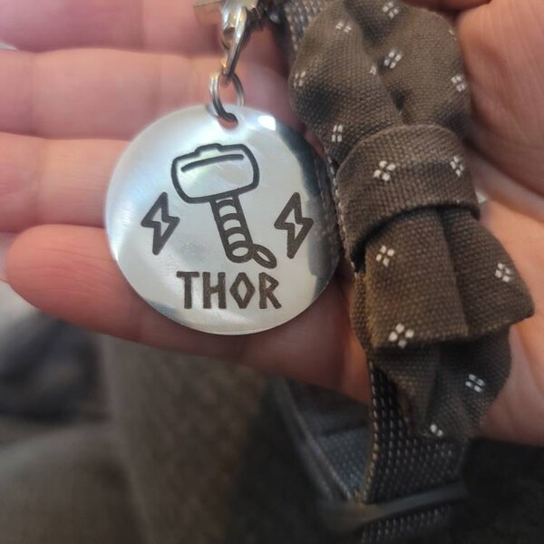 Cartoon Nordic Thor Custom Engraved Metal Pet Tag Mythology Hero Tag ...