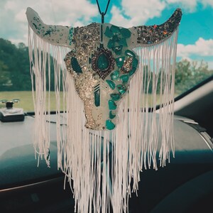 Bull Skull Freshie With Fringe and Stones - Etsy