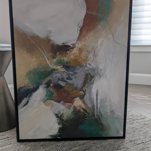 Cream Gold Grey Abstract Art | Olive Green and Grey Abstract Art ...