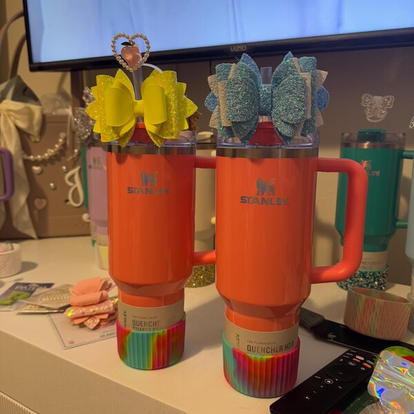 Stanley Tumbler Bow Straw Topper Pink Blue Black White Stanley Cup Bow ...