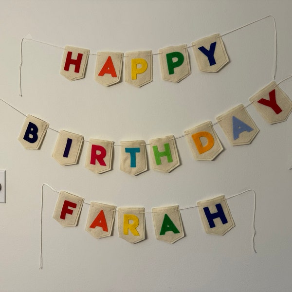 Happy Birthday Rainbow Banner, Rainbow Birthday Felt Banner, Party ...