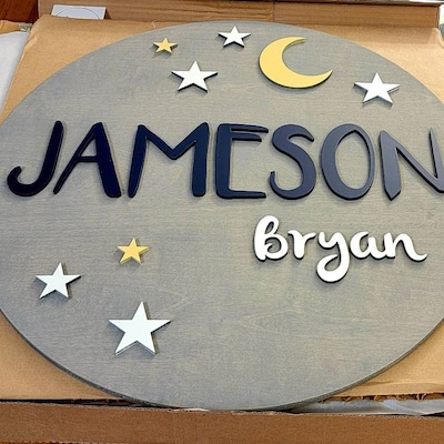 Moon and Stars Nursery Sign Custom Baby Name Sign Nursery - Etsy