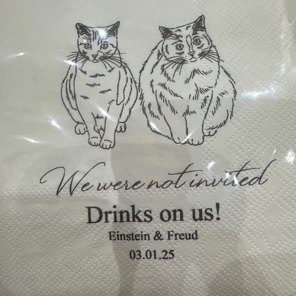 Custom Illustrated Cat Wedding Napkins,custom Pet Engagement Napkins ...