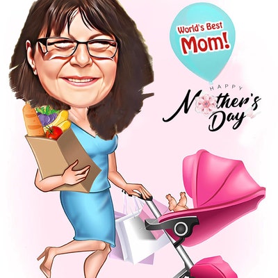 Custom New Mom Cartoon Portrait, Funny Mom Gift, Mother Caricature, Fun ...