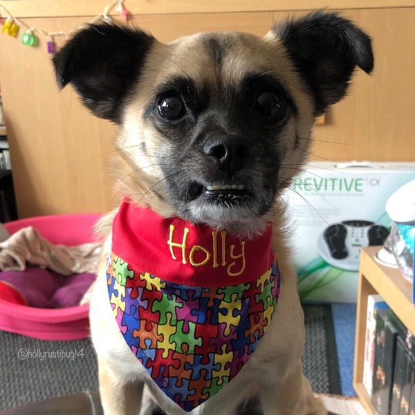 Personalized Autism Awareness Bandana, Puzzle Dog Collar Scarf, Pet ...