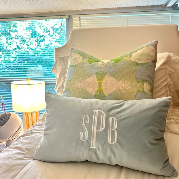 Embroidered Velvet Monogram Pillow Cover. Insert Not Included. 12x20 or ...
