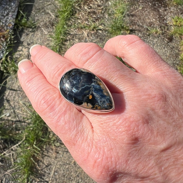 Handmade Malachite Ring, 925 Sterling Silver, Pear Gemstone, Green ...