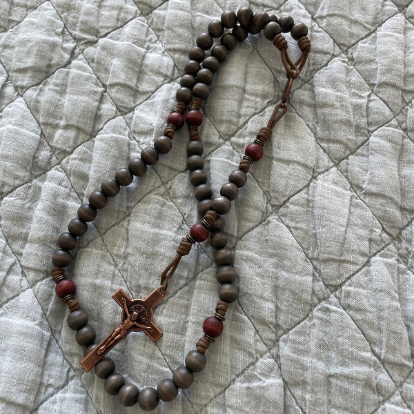Logos Catholic Rosary With Exclusive Wood Beads, Copper Crucifix, St. Benedict Medal | Runewood ...