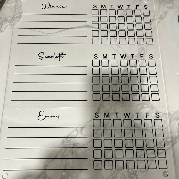 Personalized Acrylic Chore Chart | Chore Chart for 3 People | Dry Erase ...