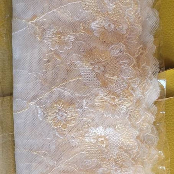 2 Yards Lace Trim Light Yellow Floral Embroidered Tulle Lace 7.48 ...