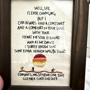 Custom Hand-crafted 5x7 Embroidered Words, Lyrics, Poems Made to Order ...
