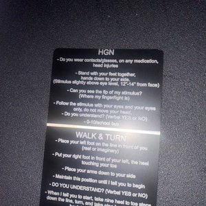 Spanish SFST/HGN Card Field Sobriety, Law Enforcement, Cops, Police ...