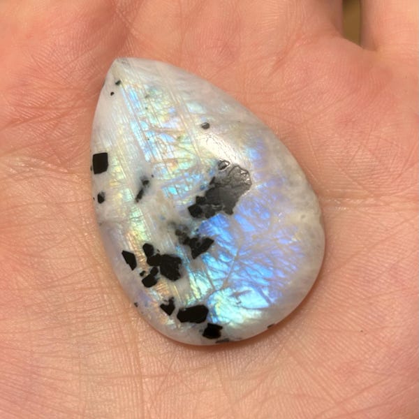 Amazing Blue Flashy Rainbow Moonstone Cabochon Size- 17.50x40.50x6.50 ...