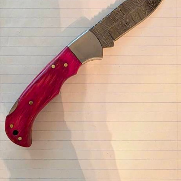 Handmade Damascus Pocket Knife Pink Handle Birthday Gift Folding Knife ...