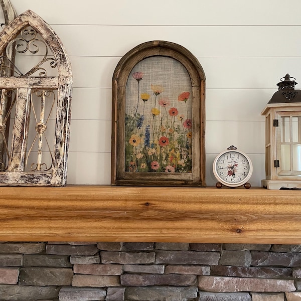 Flower Art in Arched Wood Frame | Farmhouse Botanical Wall Decor ...