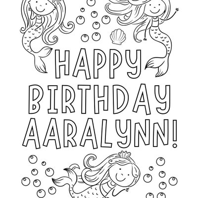 Personalized Mermaid Birthday Coloring Sheets - Etsy