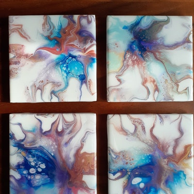 Acrylic Pour Painting Resin Coasters Black, Red, Gold - Etsy