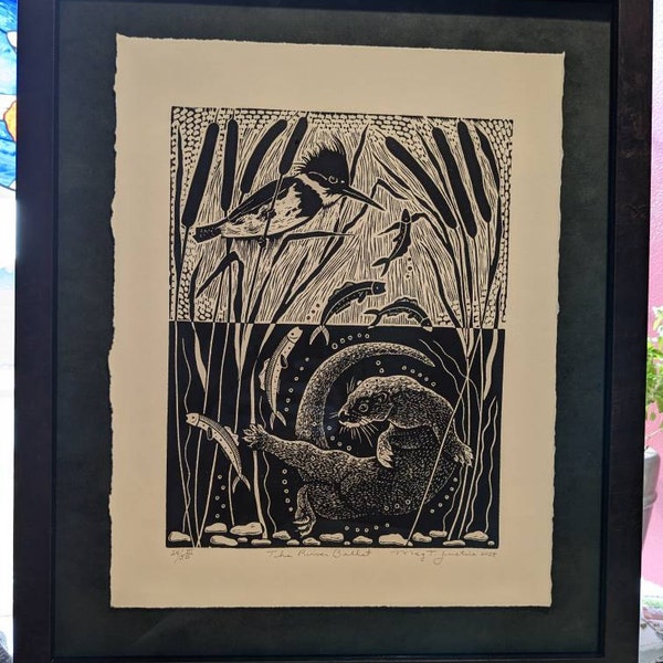 The River Ballet Linocut in Black,otter Linocut,kingfisher Linocut ...