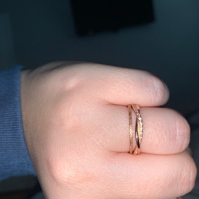 Simple Stacking Ring Set, Dainty Sparkle Ring Set, Rose Gold Minimal ...