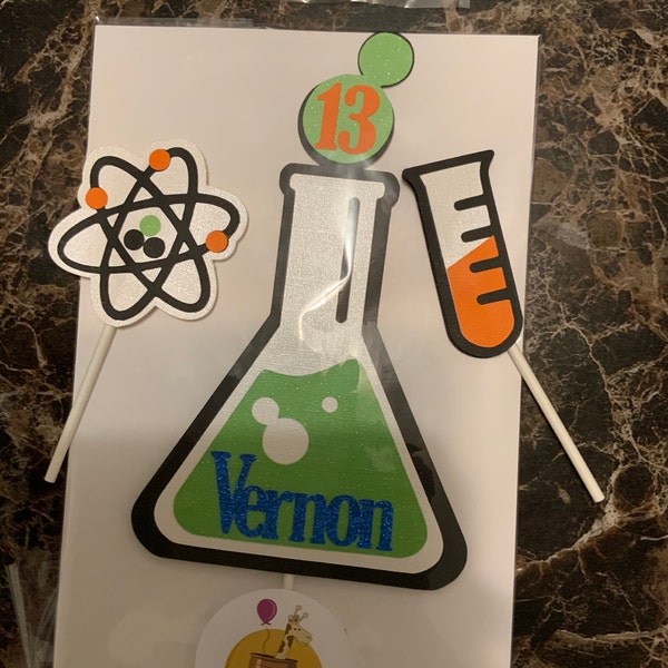 Personalized Science Birthday Cake Topper: Flask, Beaker, Test Tube - Etsy